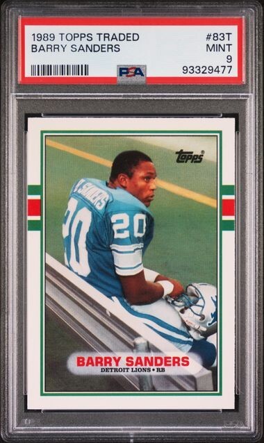 BARRY SANDERS 1989 Topps Traded RC Rookie #83T PSA 9 Mint Lions OSU HOF ...