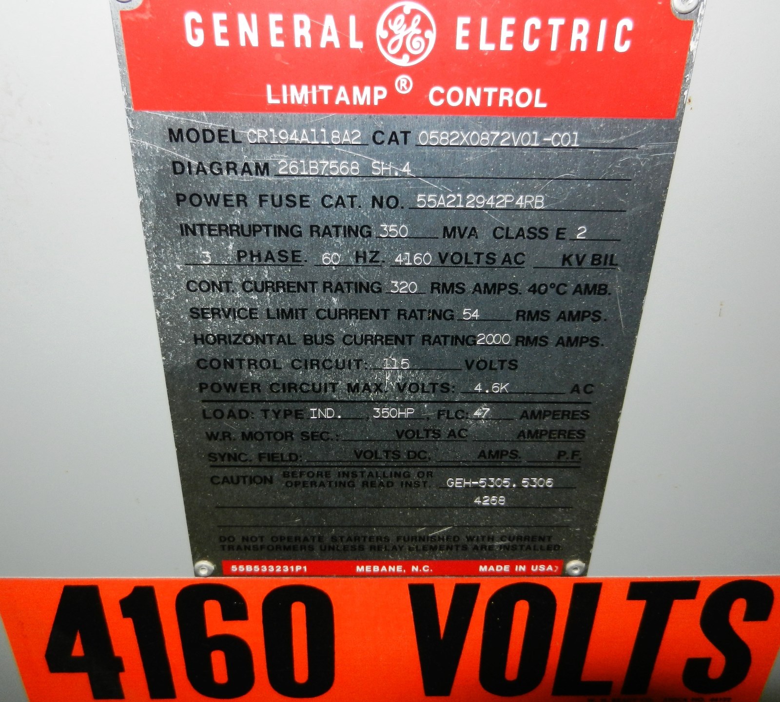 GE Electric 4160 Vacuum Limilamp Control Breakers Substation Feeders 4 ...