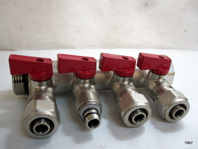 4 Loop Plumbing Manifolds 1" trunk w/ 1/2" Pex Ball Valves Red Handles ...