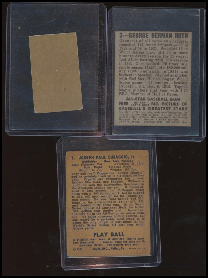 Babe Ruth/Joe DImaggio Lot: Dimaggio 1940 Playball #1, Ruth 1948 Leaf ...