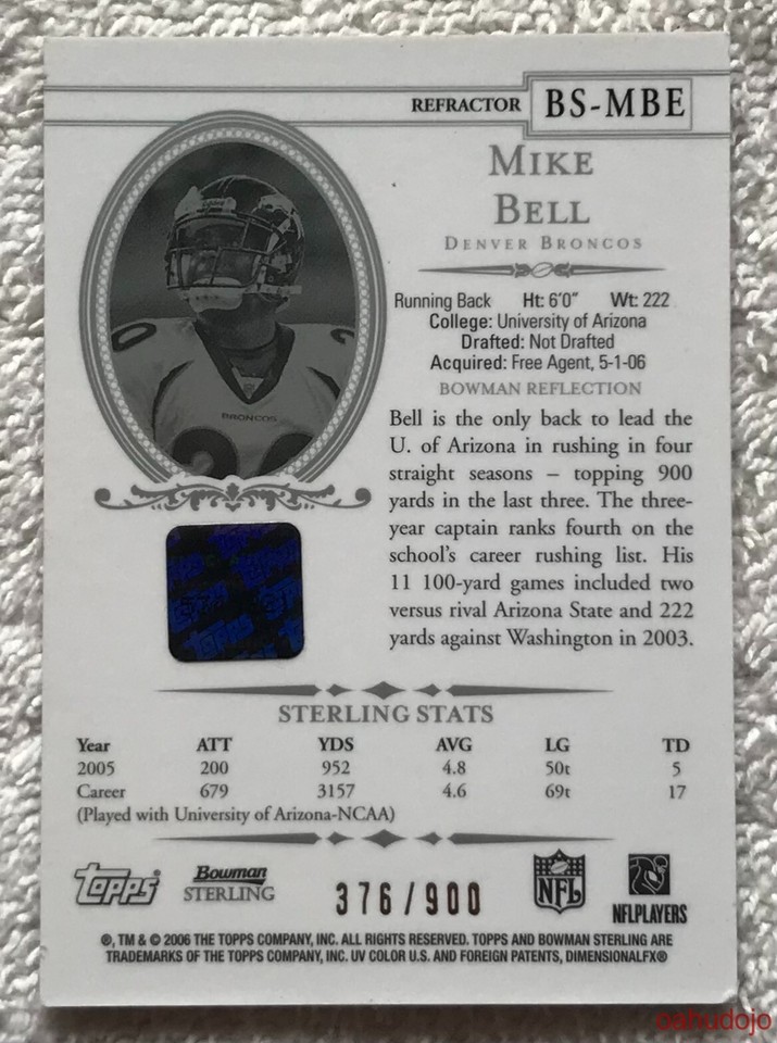 2006 Bowman Sterling MIKE BELL #BS-MBE Rookie Autograph 376/900 Denver ...