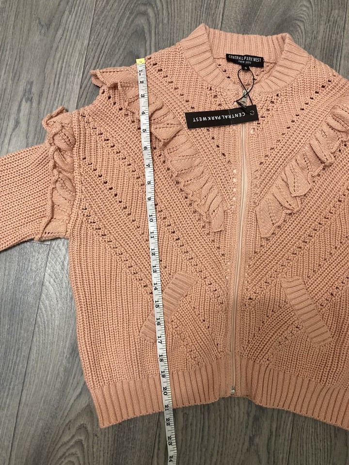 Central Park West New York Peach 🍑 SAMPLE SWEATER Zipper Front Ruffle Cable | eBay