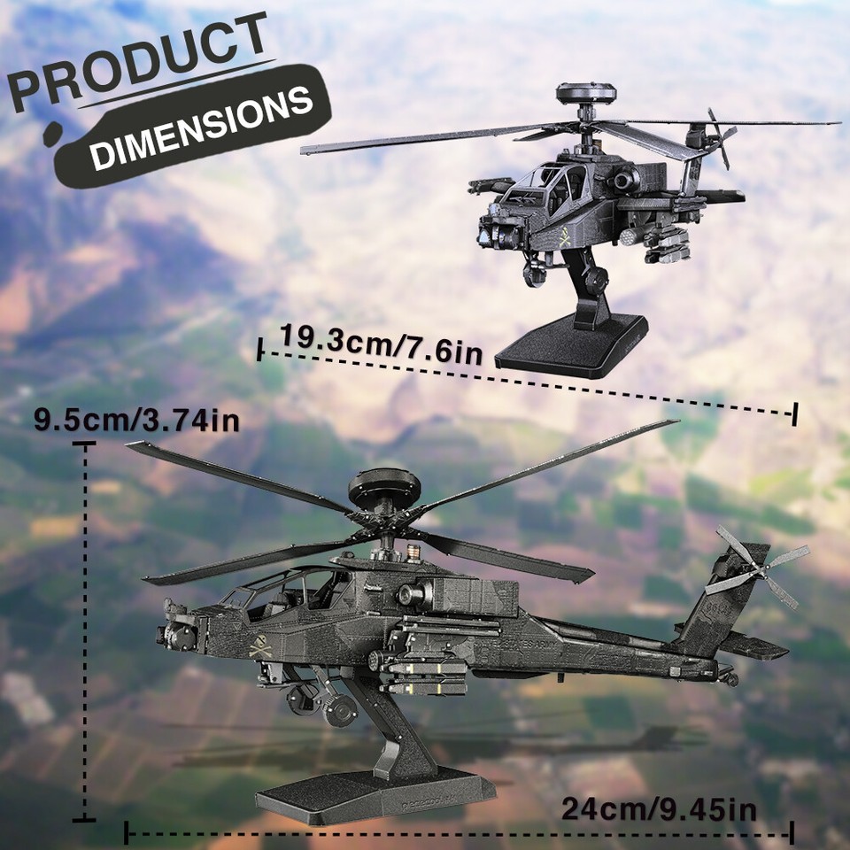 Piececool 3D Model Kits For Adult AH-64 Apache Metal Model Puzzle Kit ...