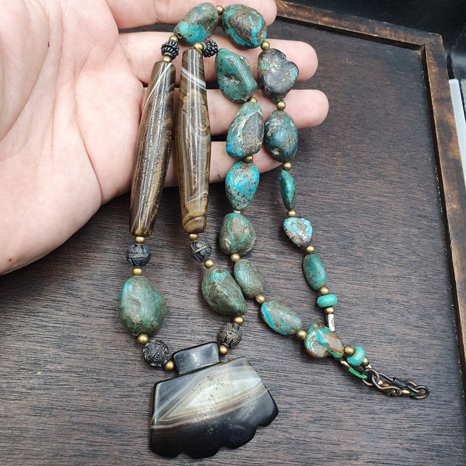 Exquisite Rare Finds Antique Himalayan Tibetan Agate & Turquoise Amulet ...