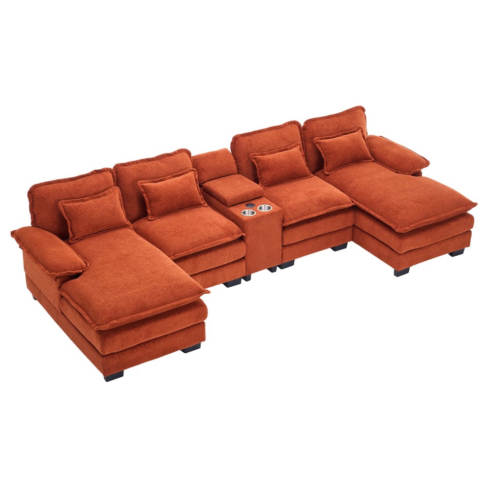 Modern 124" U-Shaped Oversized Sectional Sofa Couch w/Central Console ...