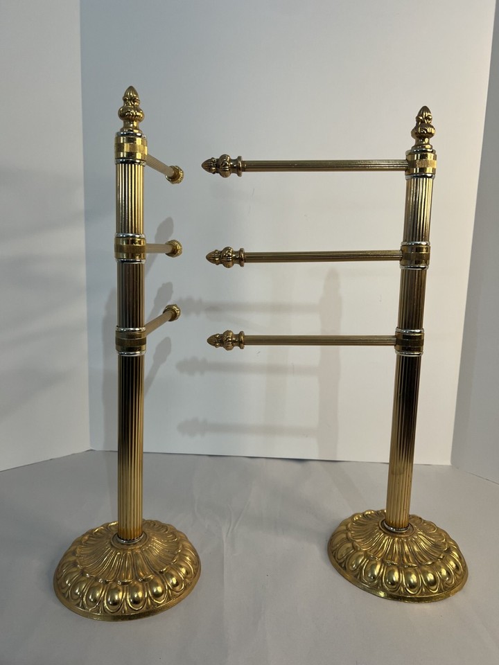 MCM L&L WMC PAIR Brass Vintage Metal 3 Swing Arm Towel Rack, Counter ...