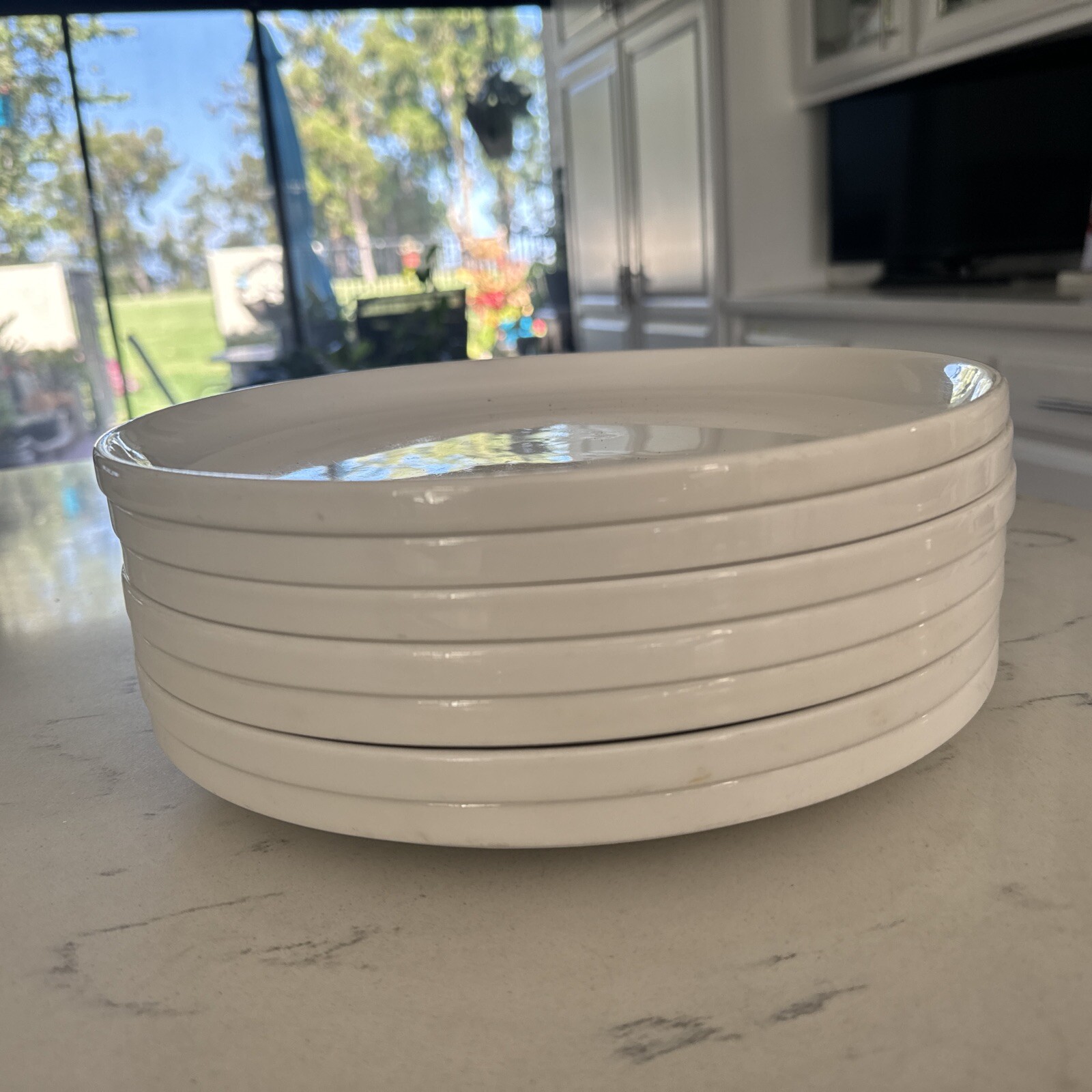 Set Of 7 Crate & Barrel Porcelain High Rimmed Dinner Plates 10.75 ...