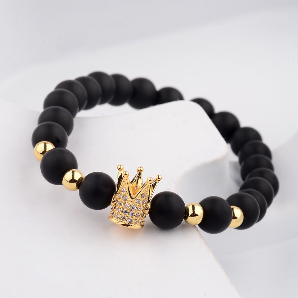Trendy Crown Charm Bracelet Women Men Couple Stone Bead Bangles Gift ...