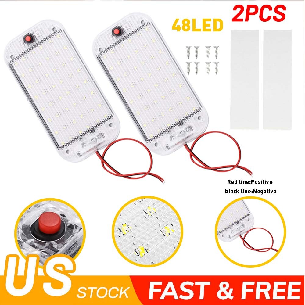 2x 48 LED 12V Car Interior Roof Light Ceiling Dome Lamp RV Camper ...