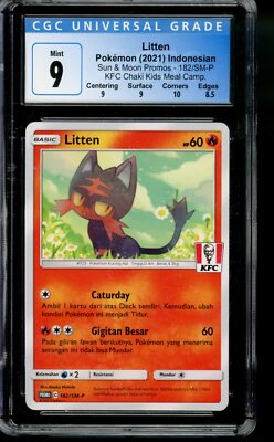 Litten 182/SM-P Pokemon TCG Indonesian KFC Chaki Kids Promo Graded CGC ...