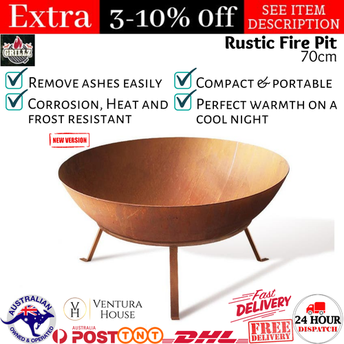 Rustic Fire Pit Brazier Charcoal Wood Burner Camping Outdoor Deep Iron ...