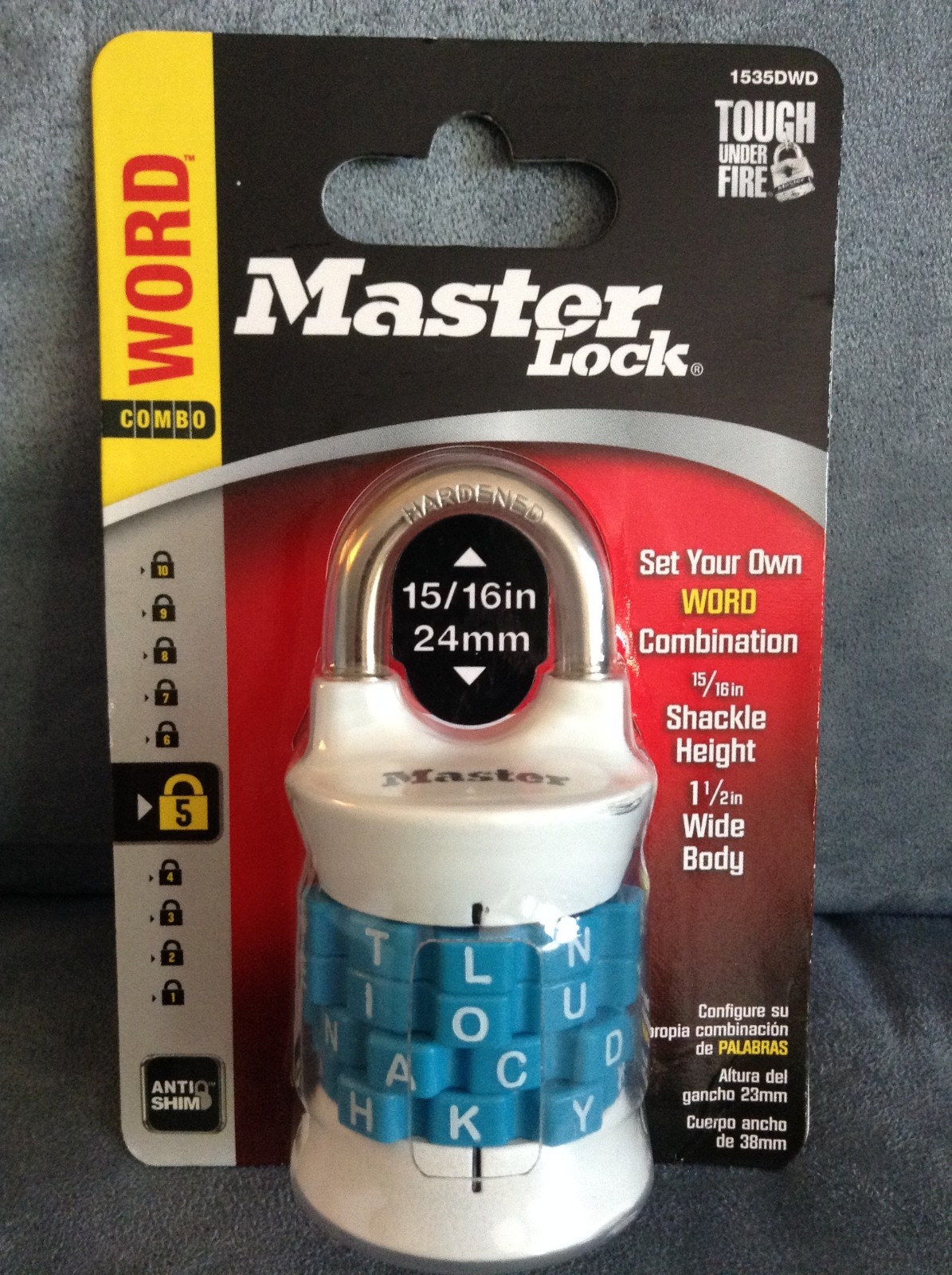 MASTER LOCK WORD COMBO #1535DWD 15/16" SHACKLE HEIGHT 24 AND 1 1/2 ...