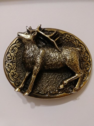 AMERICAN WILD LIFE STAG-DEER BELT BUCKLE. Copyright 1981.Serial number ...