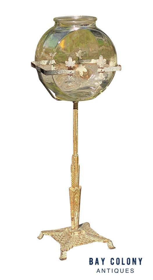 ANTIQUE ART DECO METAL FISH BOWL STAND ON BRICKWORK PATTERN BASE - ALL ...