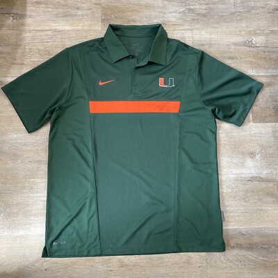 Nike Mens Miami Hurricanes Polo Dri-Fit Short Sleeve Green & Orange ...