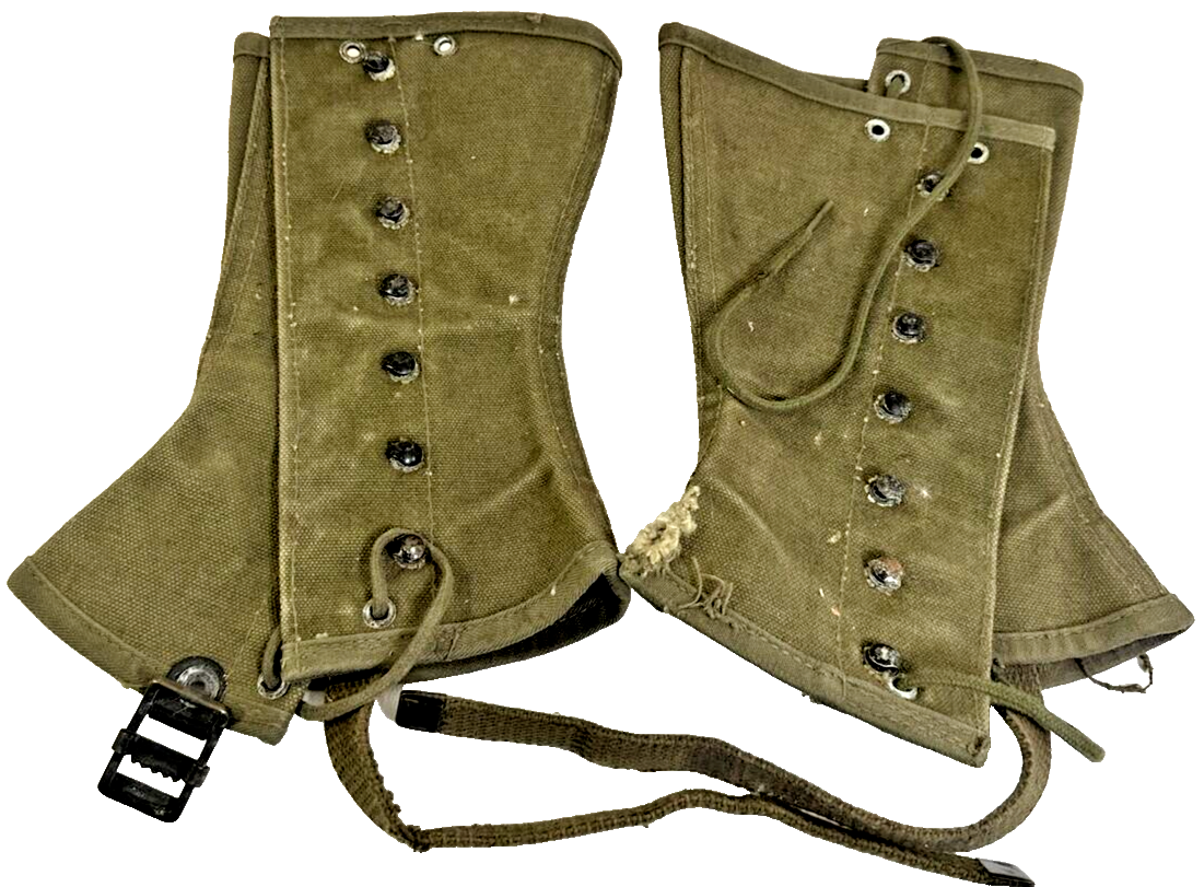 Vintage WWII Canvas Boot Gaiters/Spats, Olive Green, Size 2R, used (U ...