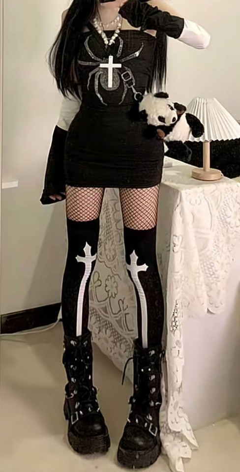 Unholy Cross Goth Gothic Sexy Women's Stockings Thigh Knee High Socks ...