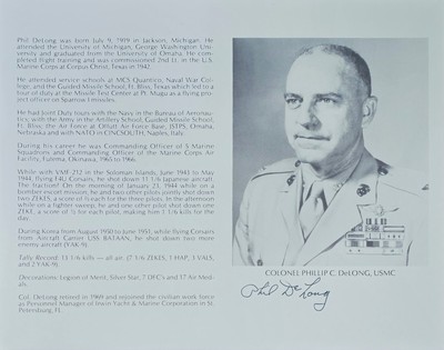 Phillip "Phil" DeLong USMC signed 8X10 Bio 13V F4U-1 VMF-212 Ace WWII ...