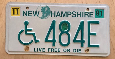 NEW HAMPSHIRE HANDICAPPED DISABLED PERSON LICENSE PLATE " 484 E " NH ...