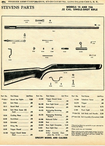 1961 Print Ad of Stevens Model 15 15A Single Shot Rifle Parts List ...