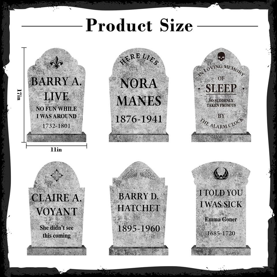 Large Waterproof Halloween Graveyard Tombstones - 6 Pack Yard Decor 17 ...