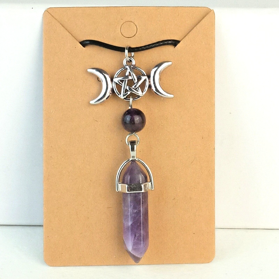 Triple Moon Goddess Pentagram Amethyst Pendant Necklace | eBay