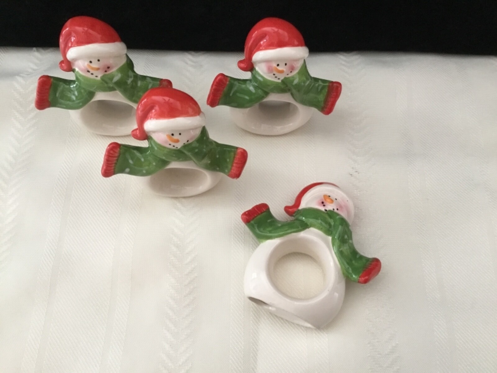Set of 4 Ceramic Christmas Snowmen Snowman Napkin Ring Holders (JJ21 ...