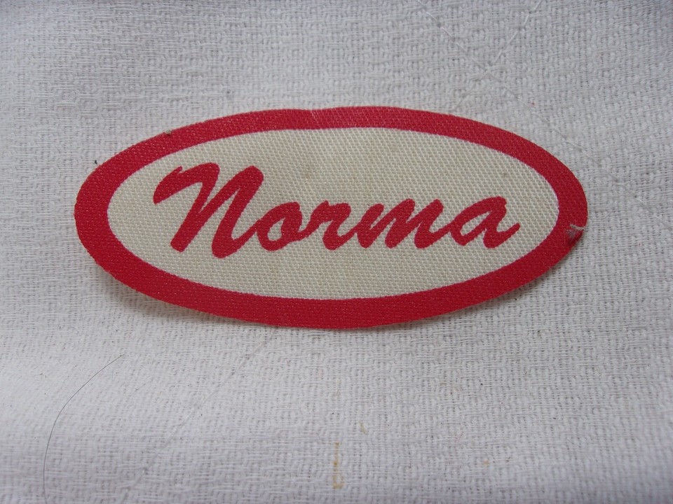 NORMA USED ALL SILK SCREEN SEW ON NAME PATCH TAGS OVAL RED ON WHITE | eBay