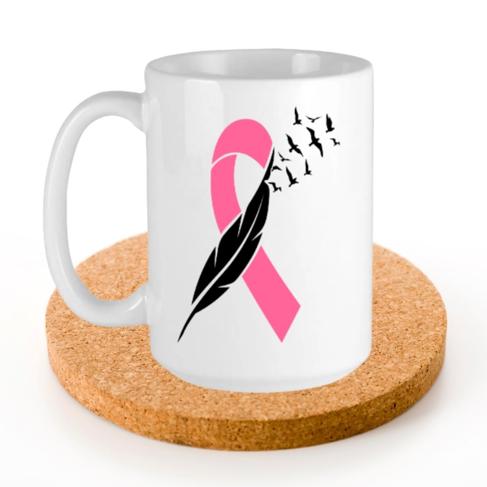 Pink Ribbon Feather Coffee Mug Breast Cancer Awareness Gift 11 oz | eBay