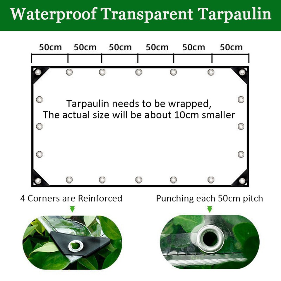 Waterproof Clear Tarpaulin Tarp with Grommets Heavy Duty PVC Patio ...