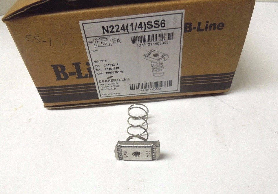 Cooper B-Line N224 1/4" SS6 Channel Spring Nut Stainless Steel 966J2 | eBay