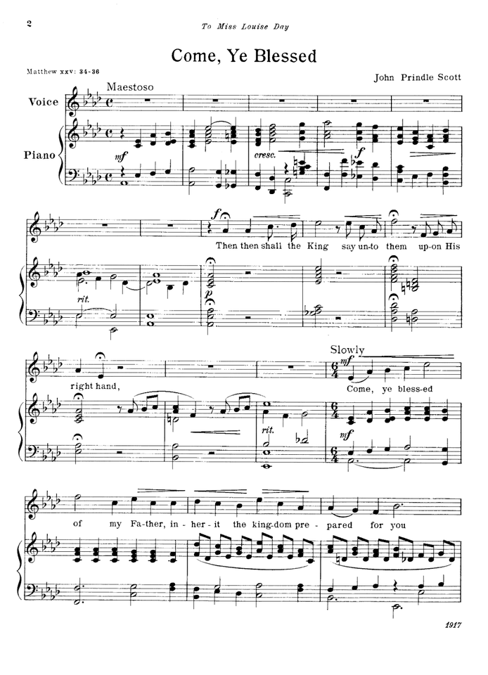 "COME, YE BLESSED" by John Prindle Scott - 7 pages - Circa 1917 | eBay