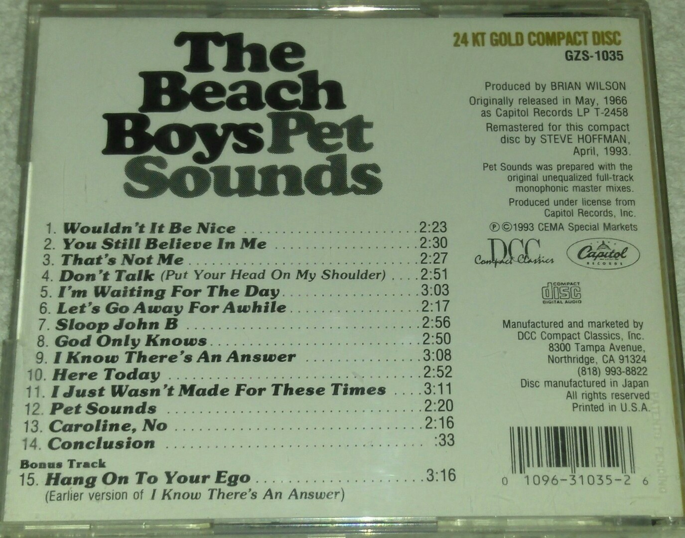 The Beach Boys Pet Sounds DCC real 24k Gold CD Remastered Mono Bonus ...