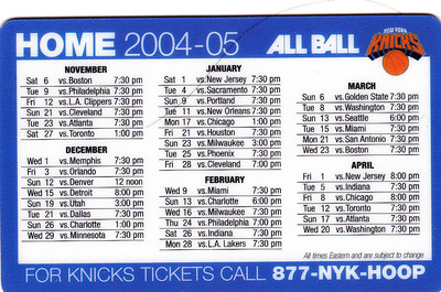 2004-05 NEW YORK KNICKS BASKETBALL POCKET SCHEDULE | eBay