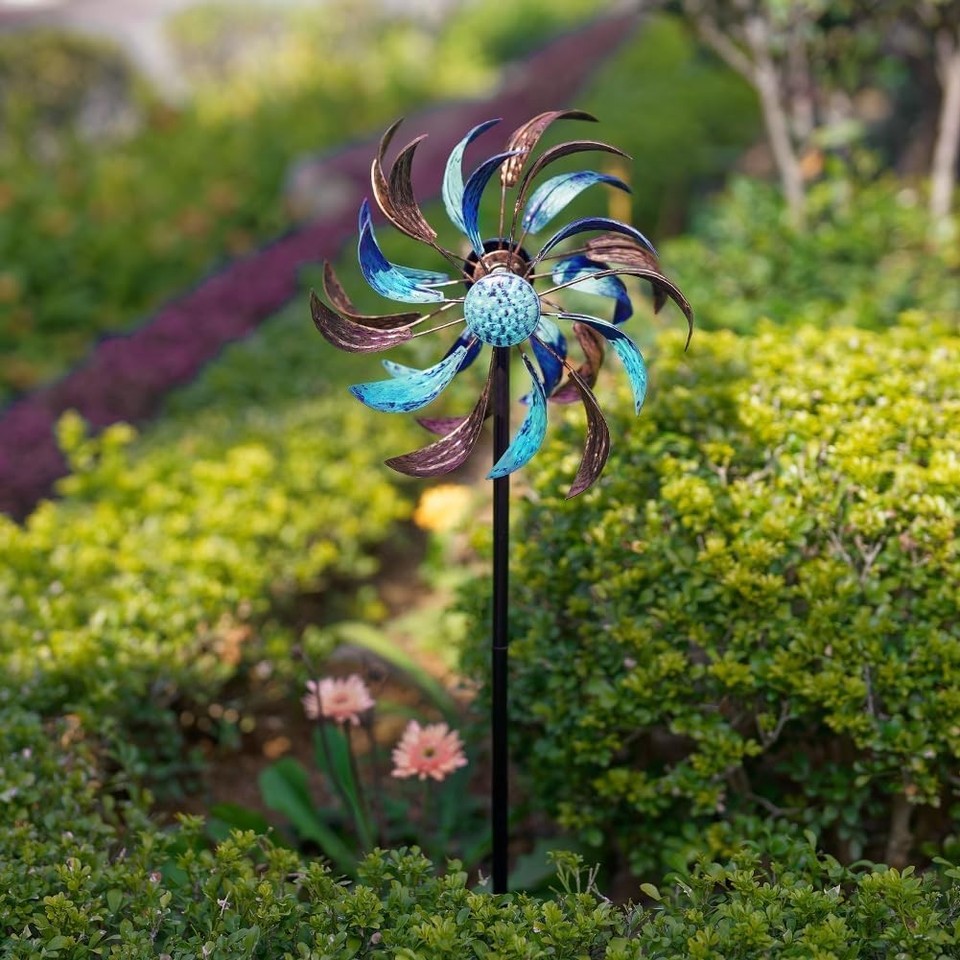 Metal Wind Spinner Outdoor Yard Art Kinetic Pinwheel Garden Decor Stake ...