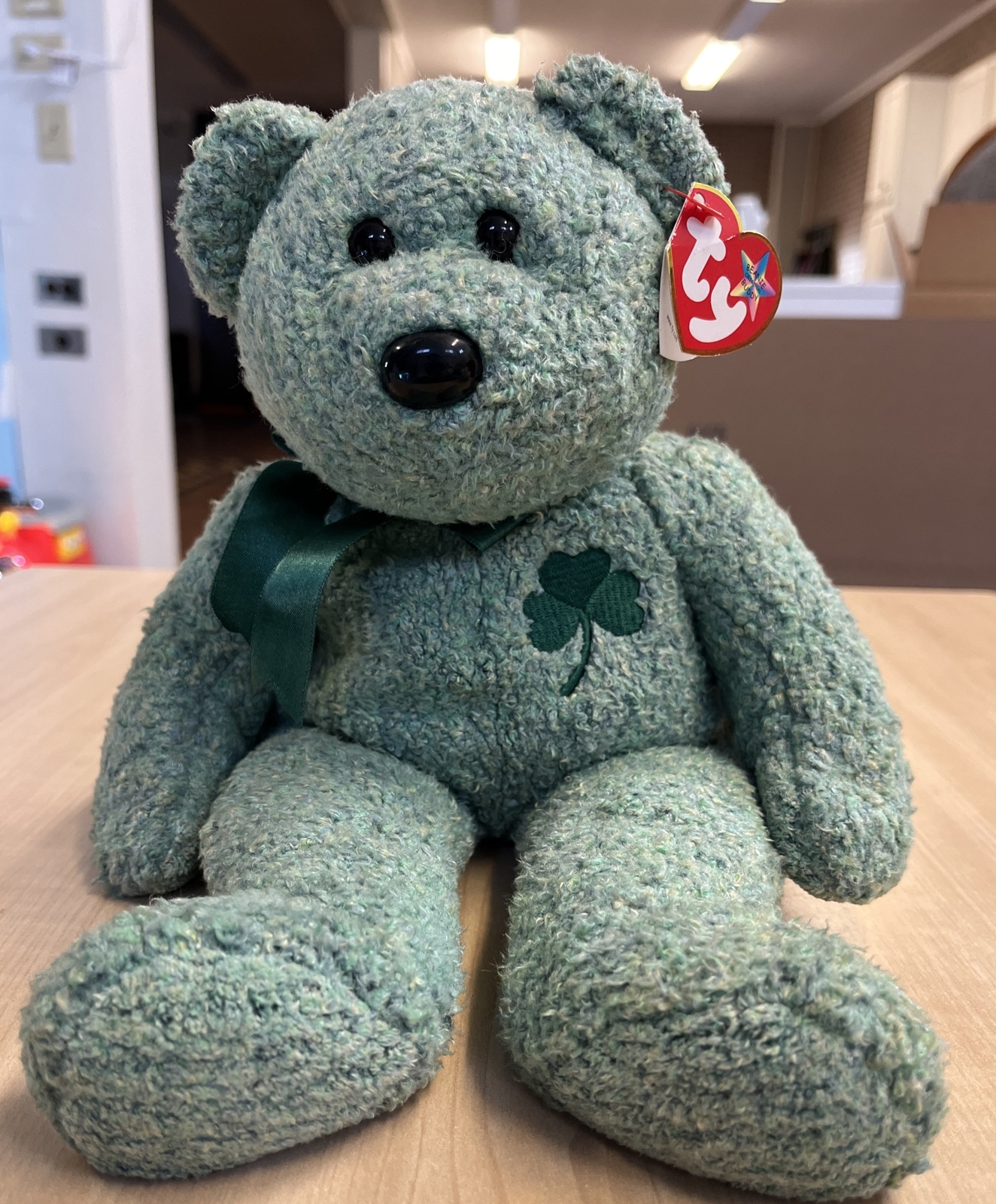 TY 14” Shamrock Beanie Buddies Collection Clover Green Plush 2001 W ...