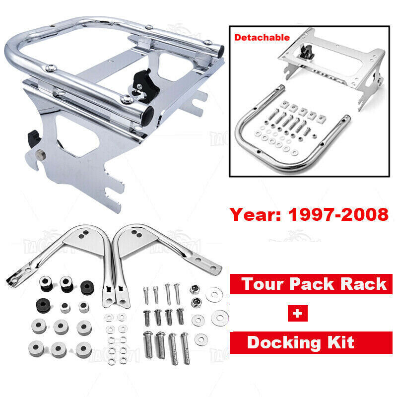Detachable Two-Up Tour Pack Mount Luggage Rack +Docking For Harley ...