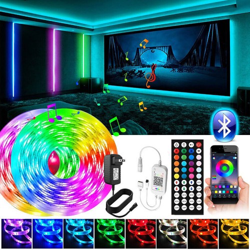 LED Strip Lights 100ft 50ft Music Sync Bluetooth 5050 RGB Room Light ...