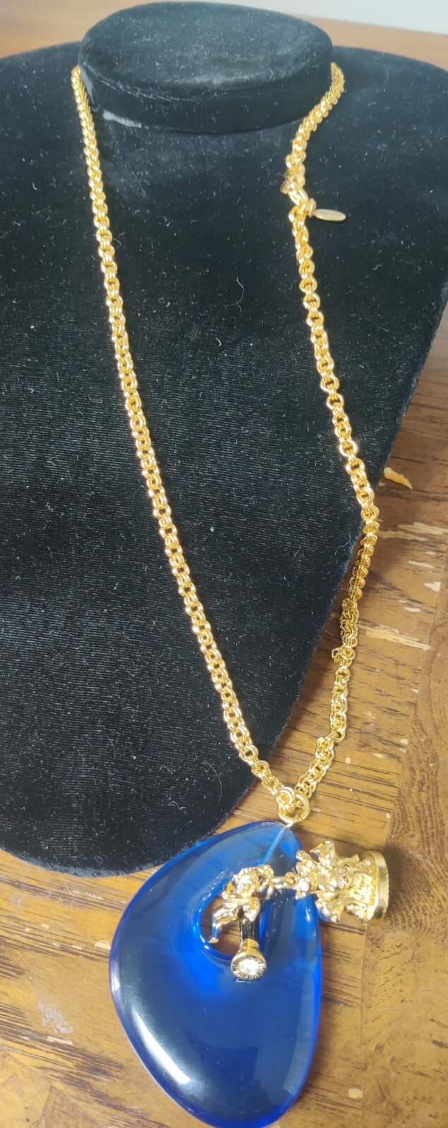 CHICOS signed blue pendant lucky cats a cherub and flashlight blue ...