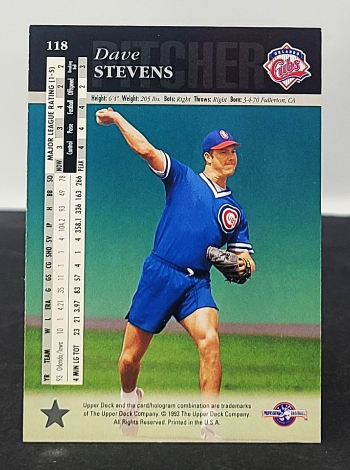 DAVE STEVENS Signed Autographed 1994 Upper Deck Baseball Card #118 ...