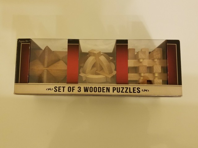 Set of 3 Wooden Brain Teaser Puzzles Brand New | eBay