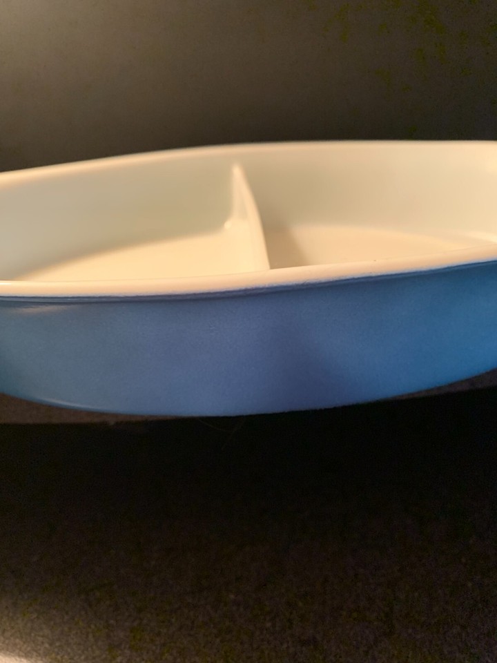 Pyrex Blue Snowflake design divided casserole dish # 063 1 qt. | eBay