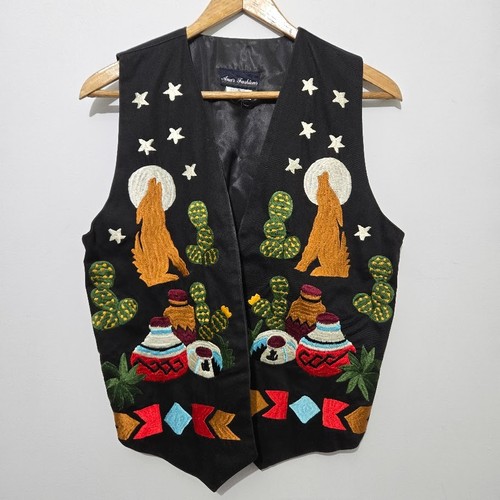 Anas Fashions Womens Southwest Embroidered Vest Size S Vtg Howl Native ...