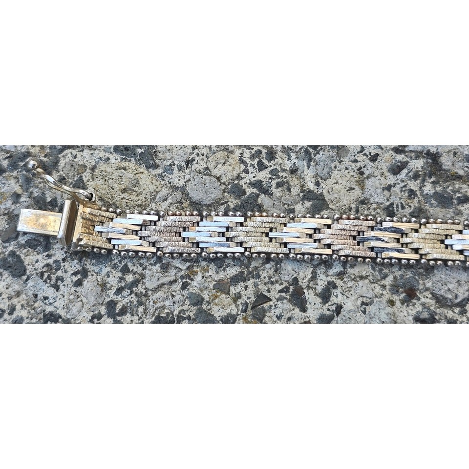 Italy 925 Sterling Silver Tri-Color Gold Vermeil 7" Bracelet 15 grams ...