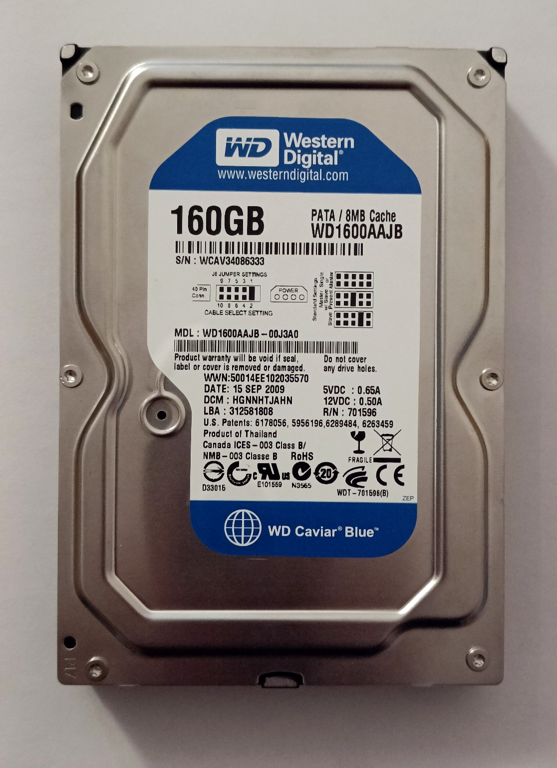 Western Digital Blue 160 Go 3,5" IDE 1G 8 Mo 7,2K WD1600AAJB-00J3A0 | eBay