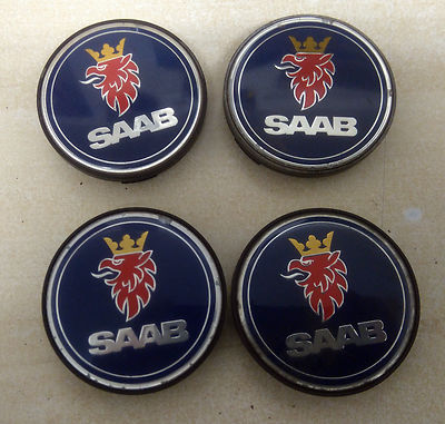 SAAB Genuine Set of 4 Wheel Hub Caps Griffon Head Logo Silver/Blac Edge ...