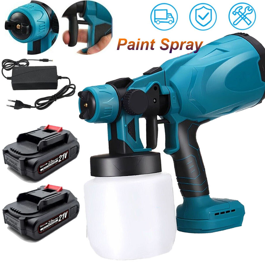 High Pressure Cordless Paint Sprayer Electric Airless HVLP Spray Gun +2 ...