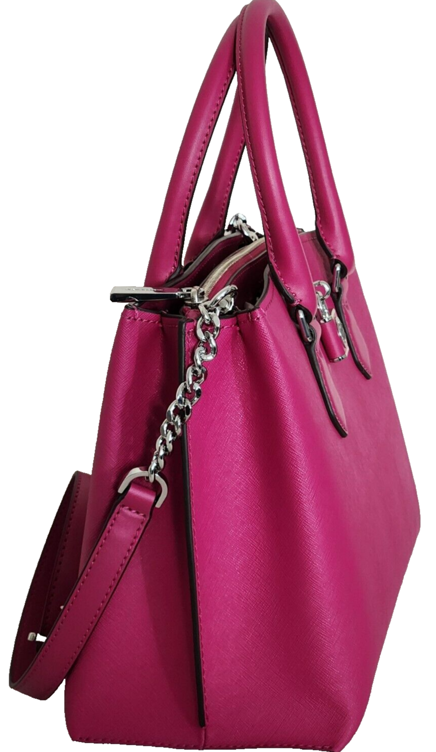 🌞MICHAEL KORS RUBY DEEP FUCHSIA PINK SILVER SAFFIANO LEATHER SATCHEL ...