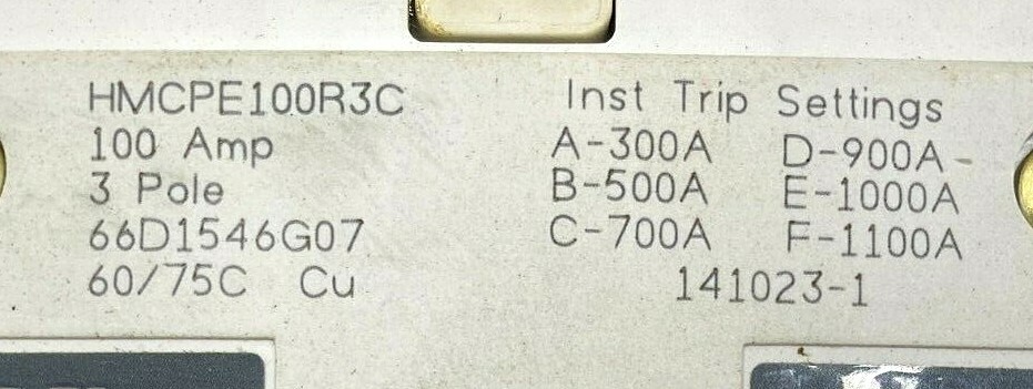Eaton HMCPE100R3C Circuit Breaker, 100A, 3P, 600VAC, HMCP for sale ...