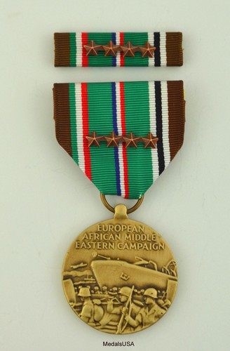 European Campaign Medal & Ribbon Bar with 4 Campaign Stars ETO Theater ...